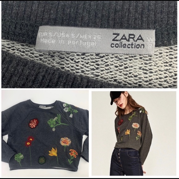 Zara | Tops | Zara Collection Cropped Embroidered Sequin Floral ...